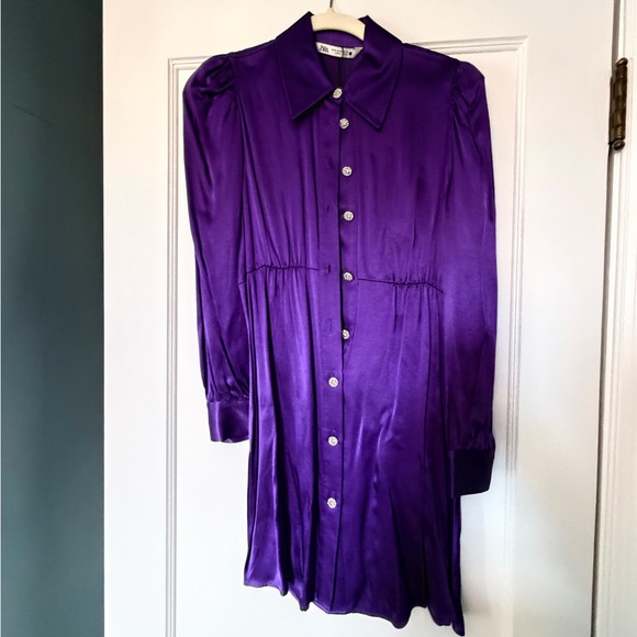 Zara | Dresses | Zara Satin Purple Long Sleeve Dress | Poshmark